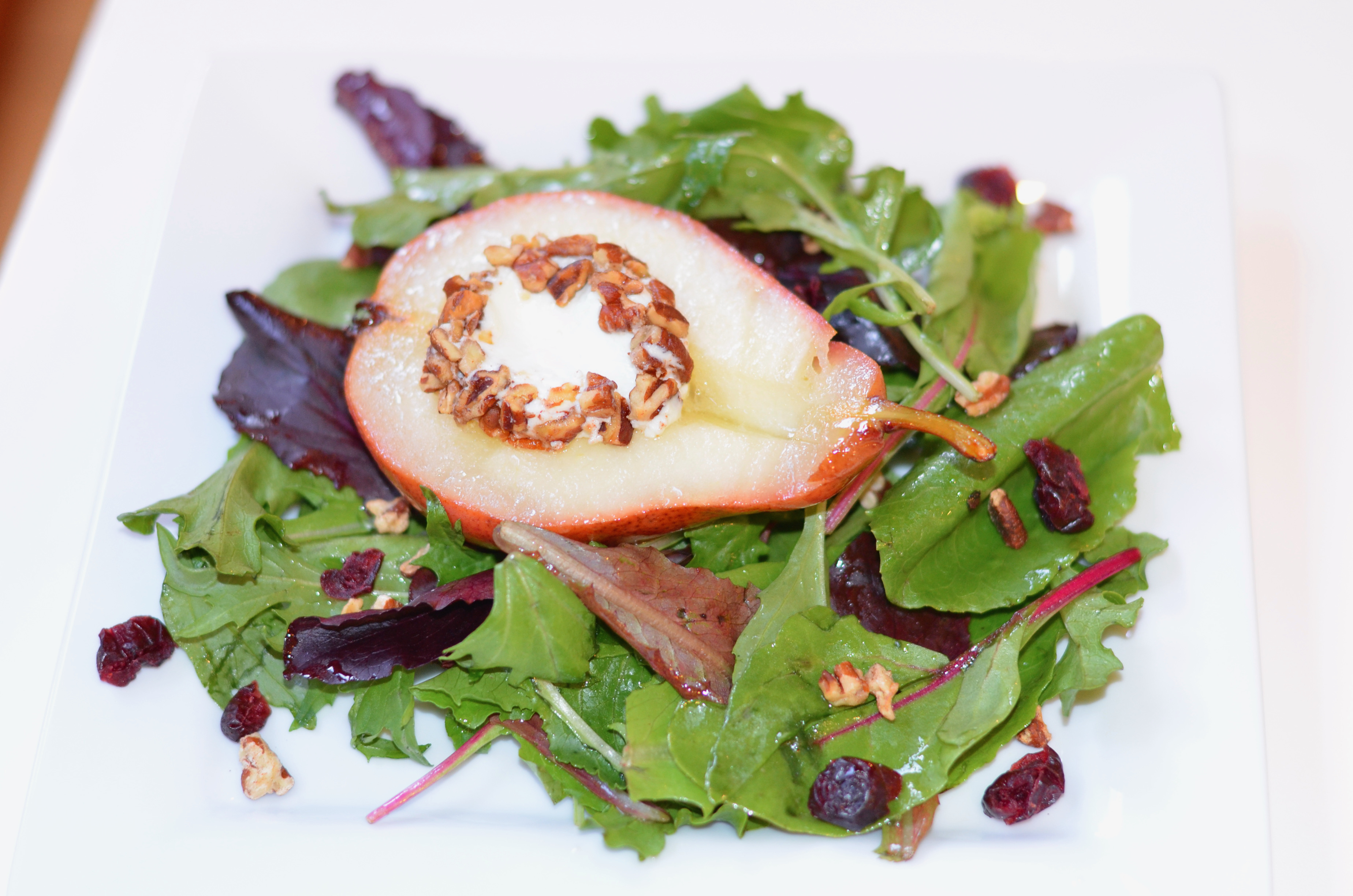 Pear Salad with Toasted Pecan Goat Cheese Rounds and Balsamic Honey ...